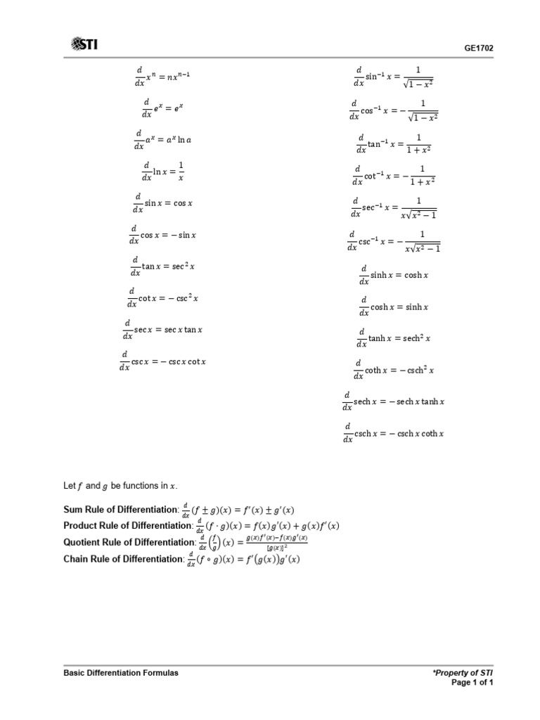 Basic Differentiation Formulas | PDF