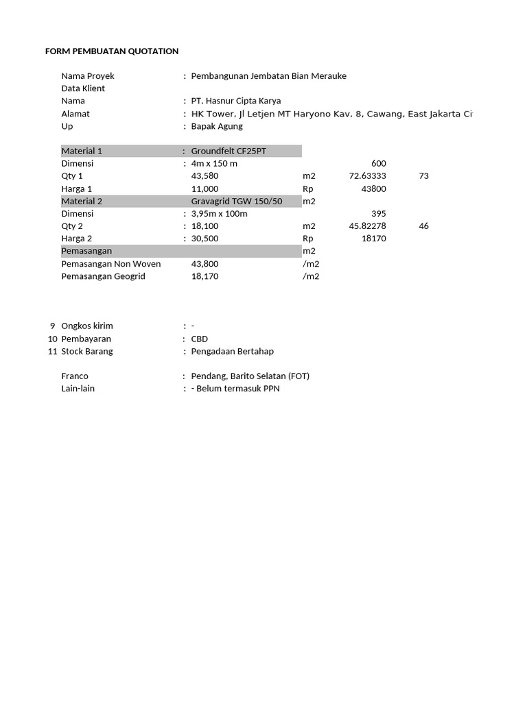 Form Pembuatan Quotation | PDF