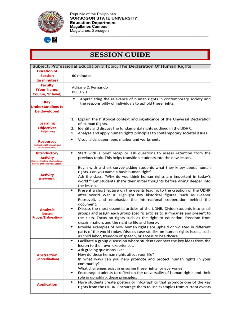 Universal Declaration of Human Rights Session Guide Template | PDF