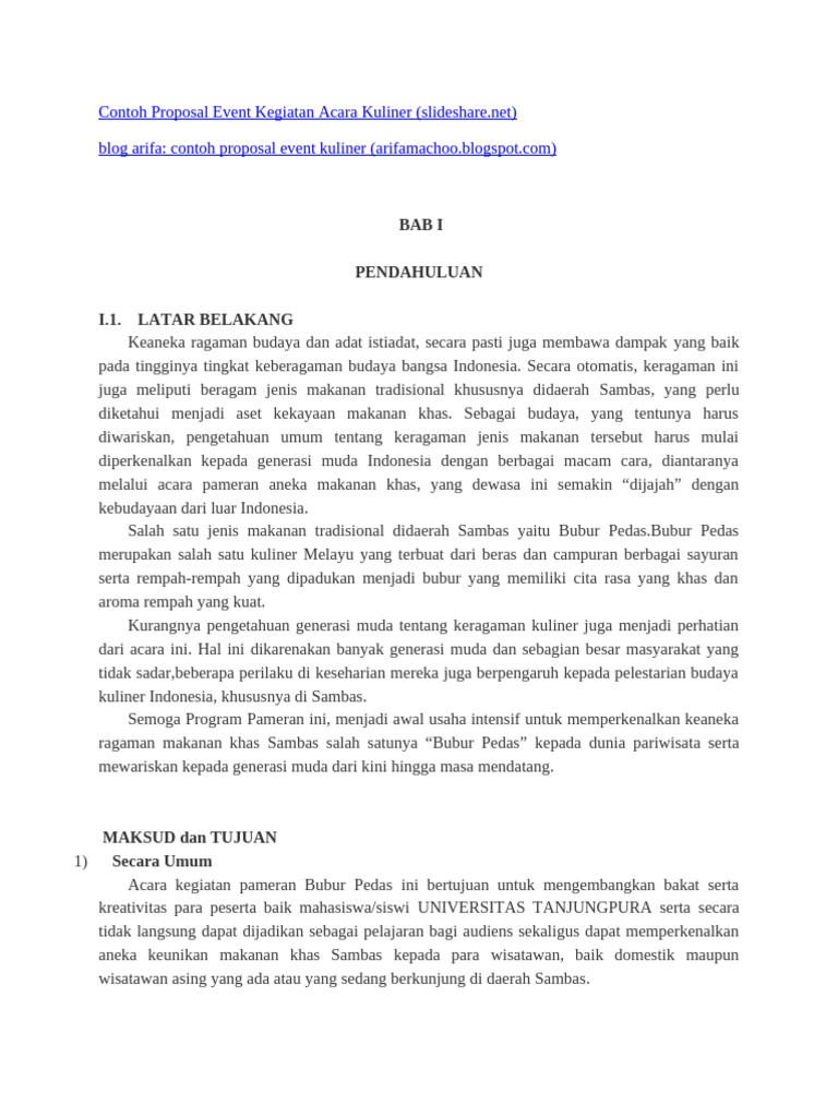 Contoh Proposal Event Kegiatan Acara Kuliner | PDF