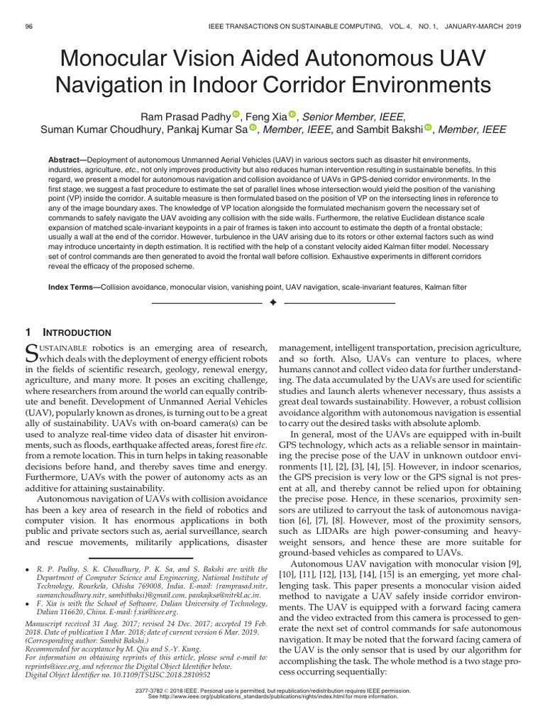 Monocular Vision Aided Autonomous Uav Navigation In Indoor Corridor Environments Pdf