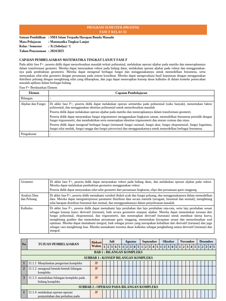Prosem Xi MTK TL 2024-2025 | PDF