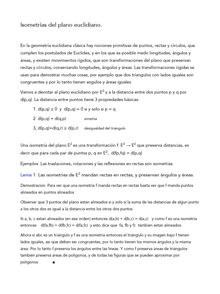 Isometrías Del Plano Euclidiano.: Movimientos Rígidos | PDF