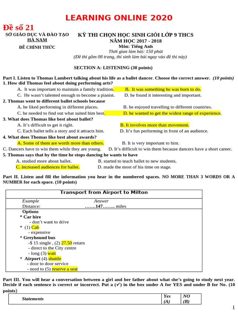 ĐỀ THI HSG ANH 9 CẤP TỈNH 21 | PDF