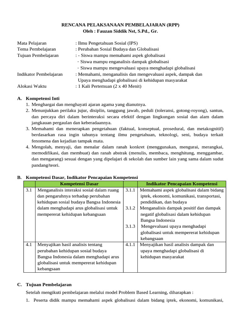 Ok RPP 1 GLOBALISASI | PDF