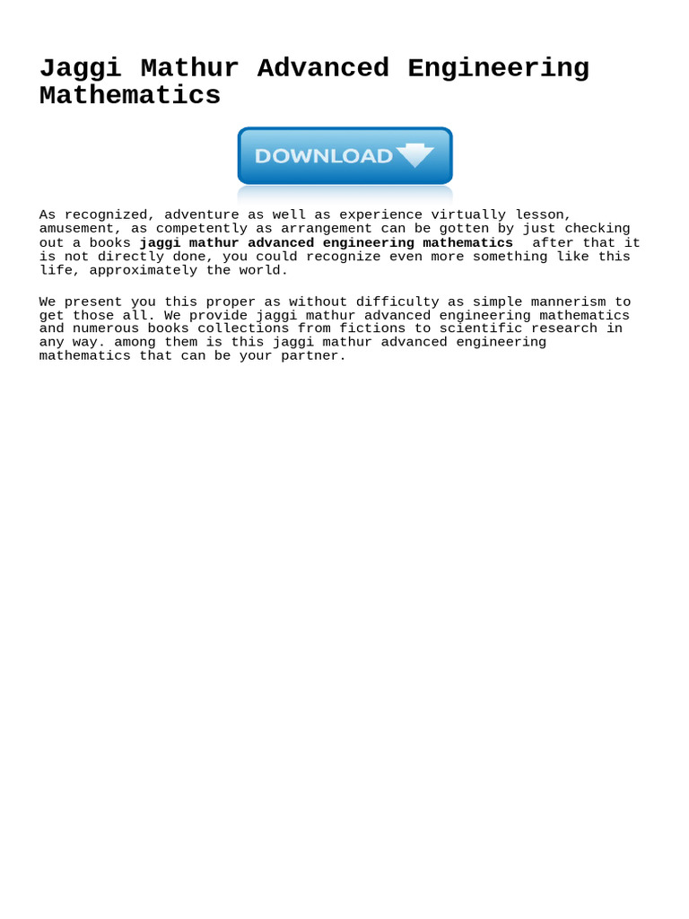 Jaggi Mathur Advanced Engineering Mathematics 1 | PDF