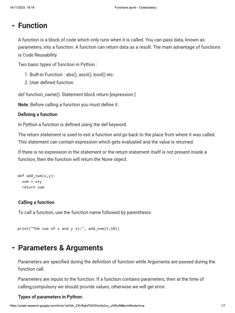 Functions - Ipynb - Colaboratory | PDF | Parameter (Computer Programming) | Computers
