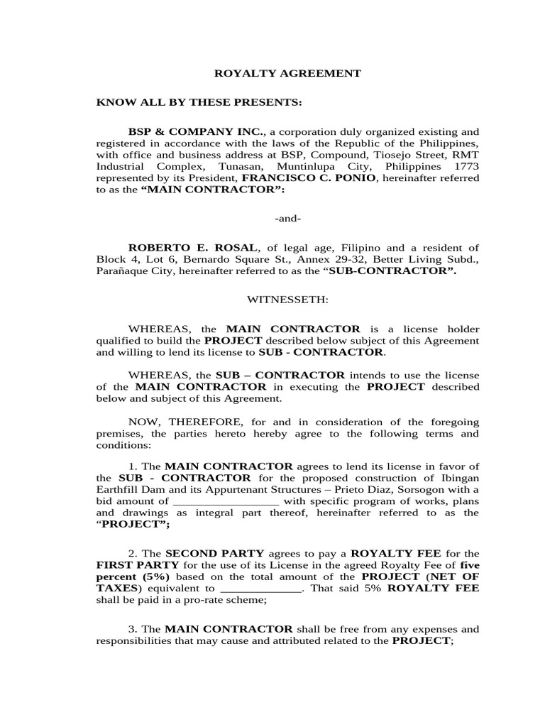 Royalty Agreement | PDF