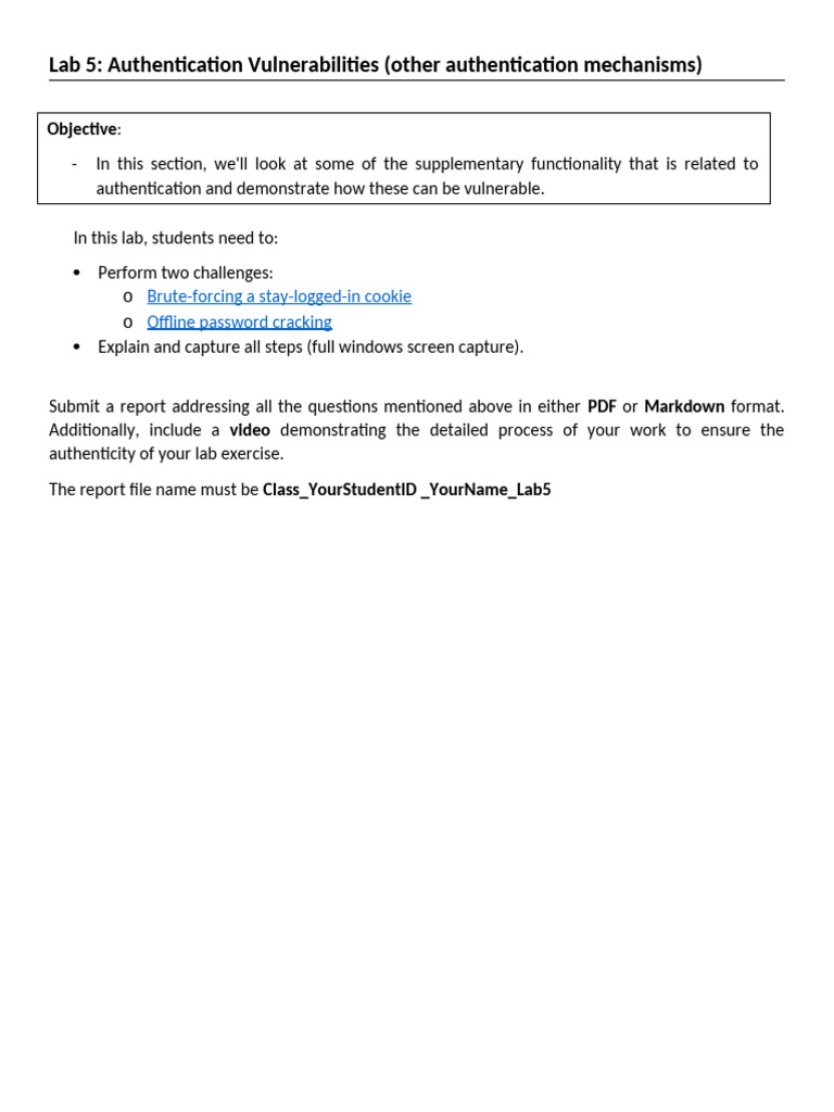 Lab5 Authentication Vulnerabilities (Other Authentication Mechanisms) | PDF Lab5 Authentication Vulnerabilities (Other Authentication Mechanisms) | PDF