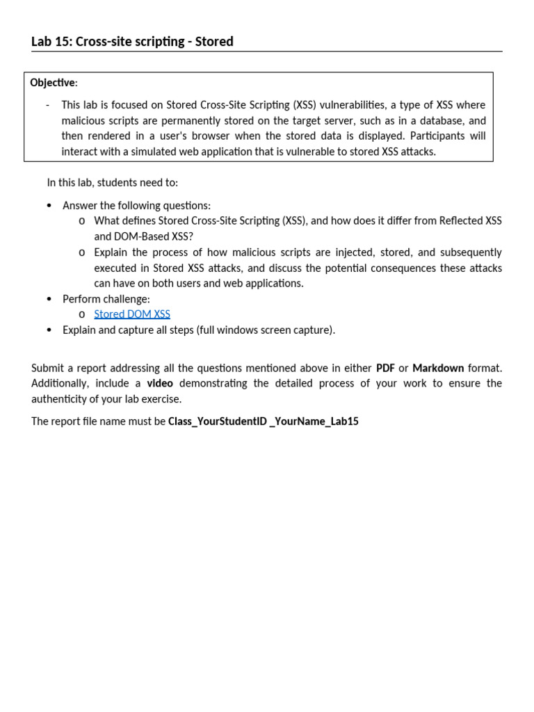 Lab15 Cross-Site Scripting - Stored | PDF