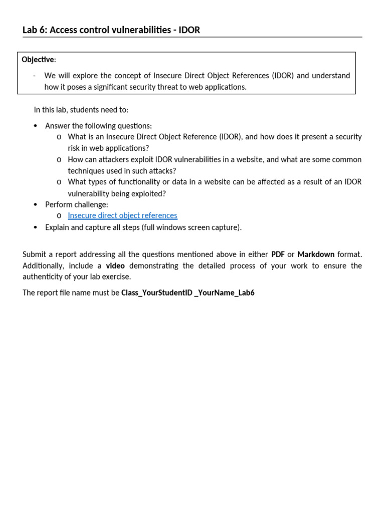 Lab6 Access control vulnerabilities - IDOR | PDF Lab6 Access control vulnerabilities - IDOR | PDF