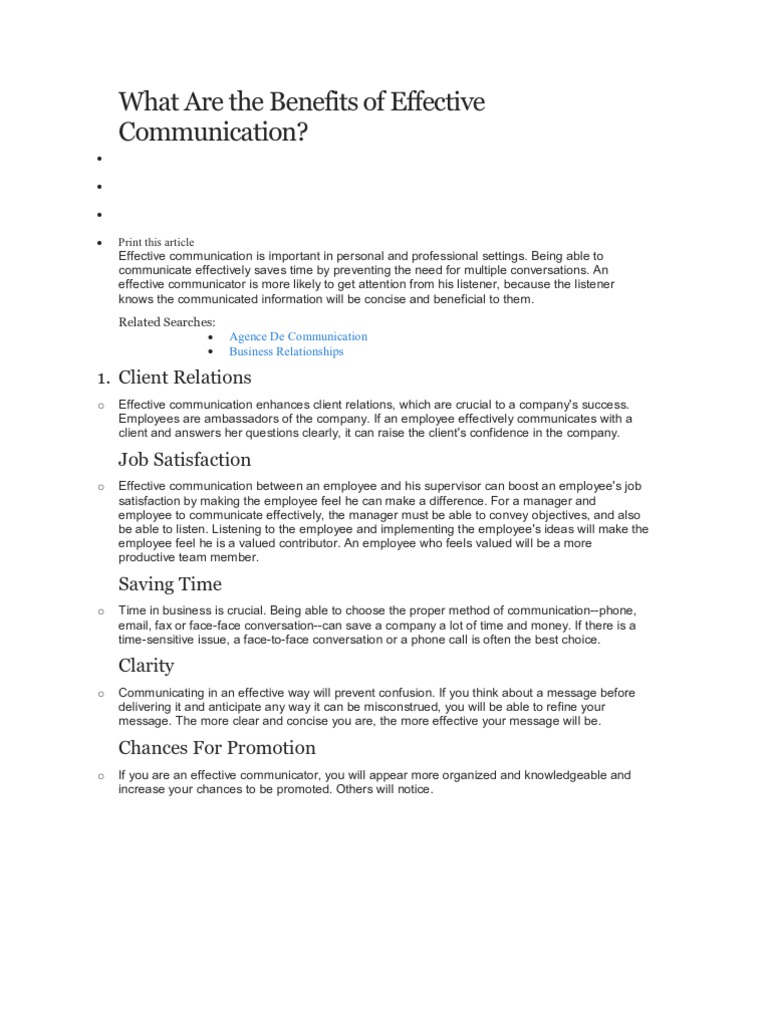 What Are The Benefits of Effective Communication | PDF | Interpersonal ...