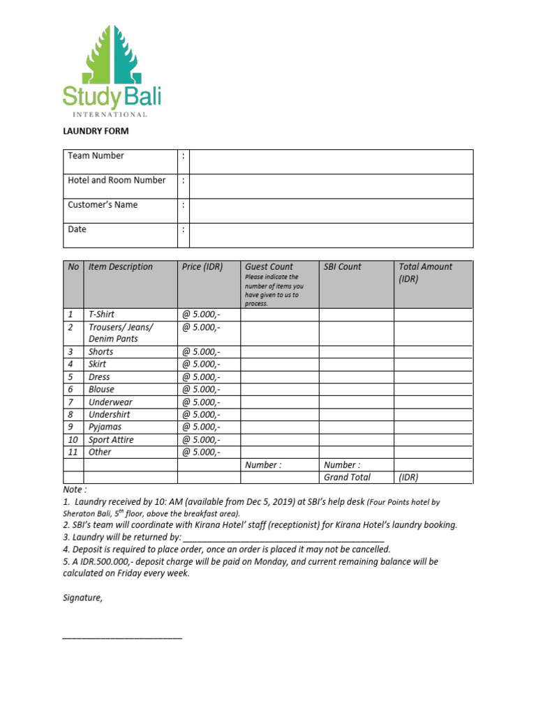 LAUNDRY FORM (Revised) | PDF