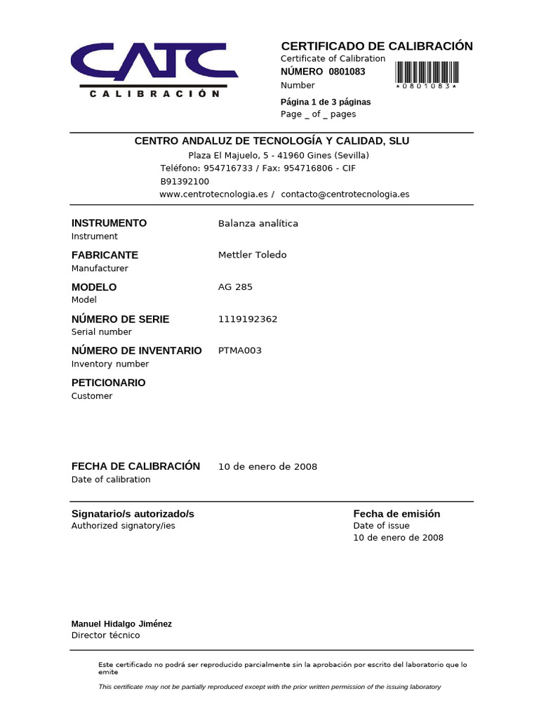 Certificado de Calibracion | PDF