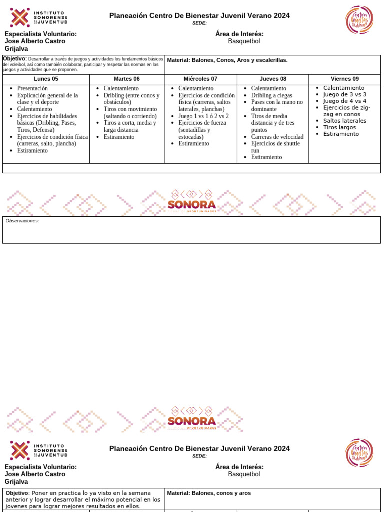 Formato Planeacion CBJ 2024 | PDF
