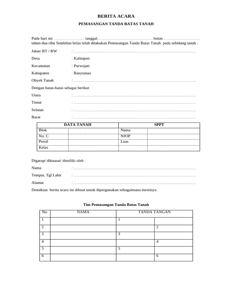 Berita Acara Pasang Patok | PDF