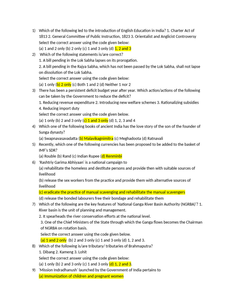 Question Bank 1-History | PDF