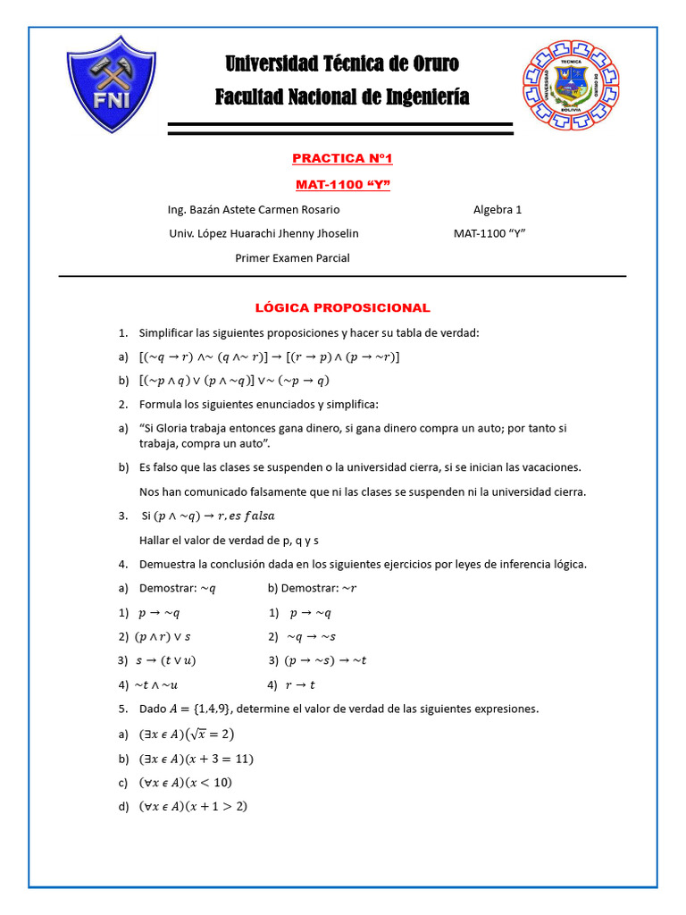 Practica Nº1-1 | PDF | Proposición | Lógica
