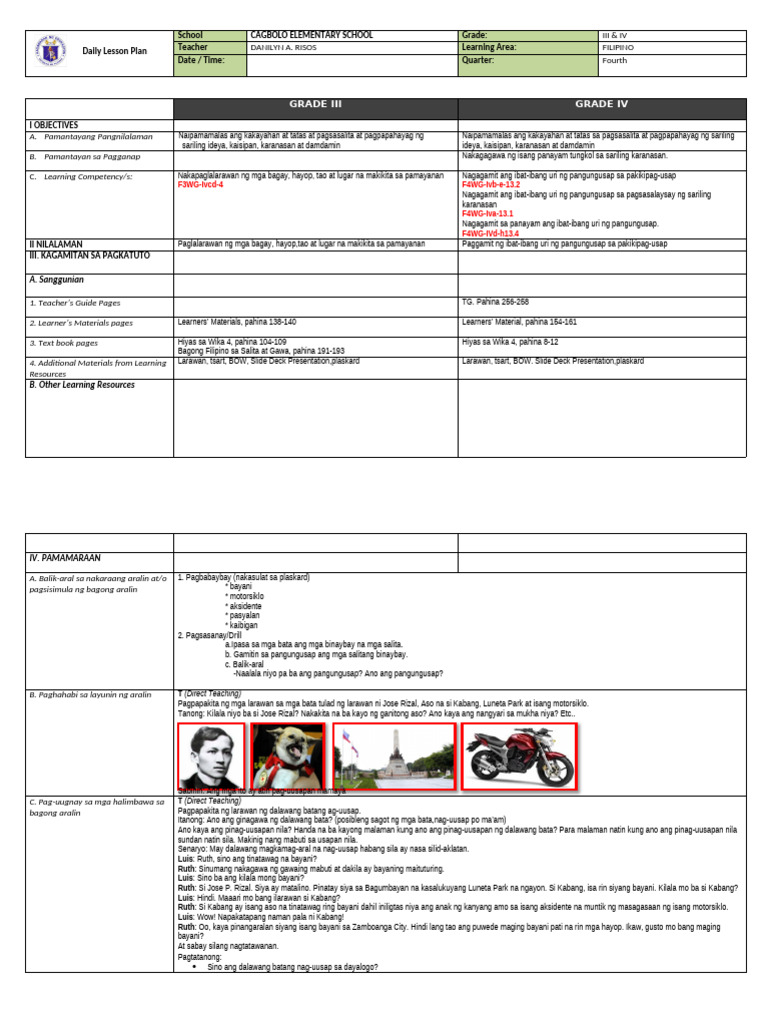 Cot 4th Quarter Filipino-3-4 | PDF