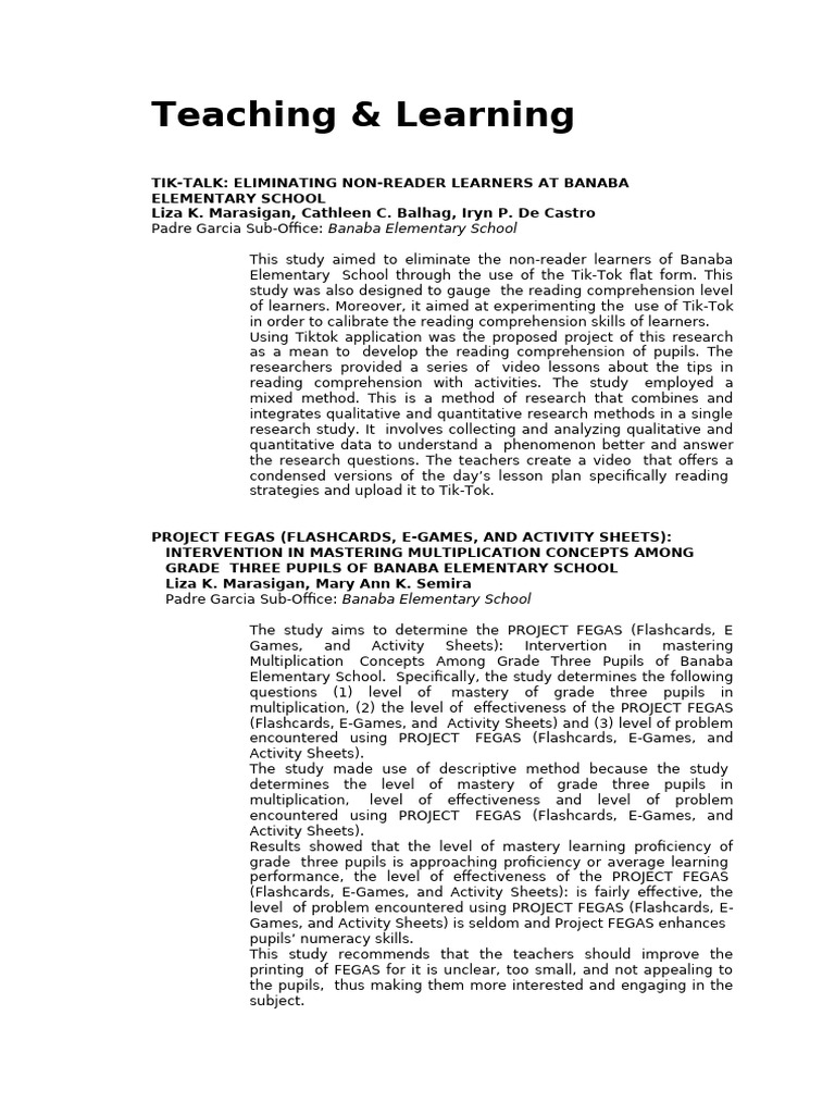 PG Research Abstract Compilation 2023 | PDF | Phonics | Reading ...