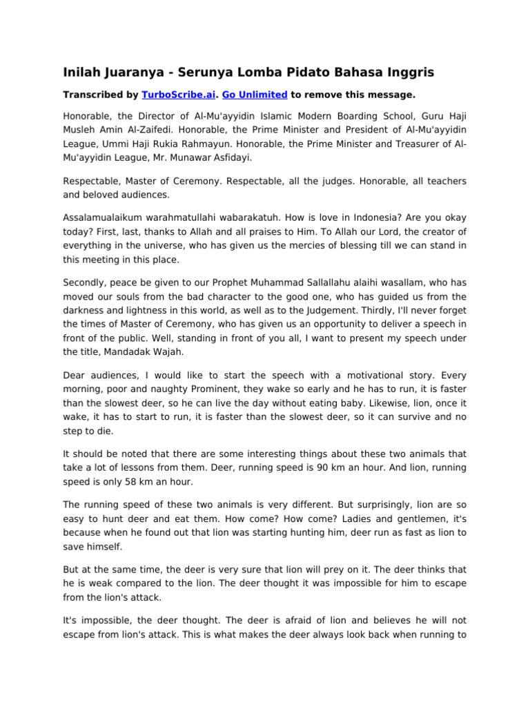 Inilah Juaranya - Serunya Lomba Pidato Bahasa Inggris | PDF