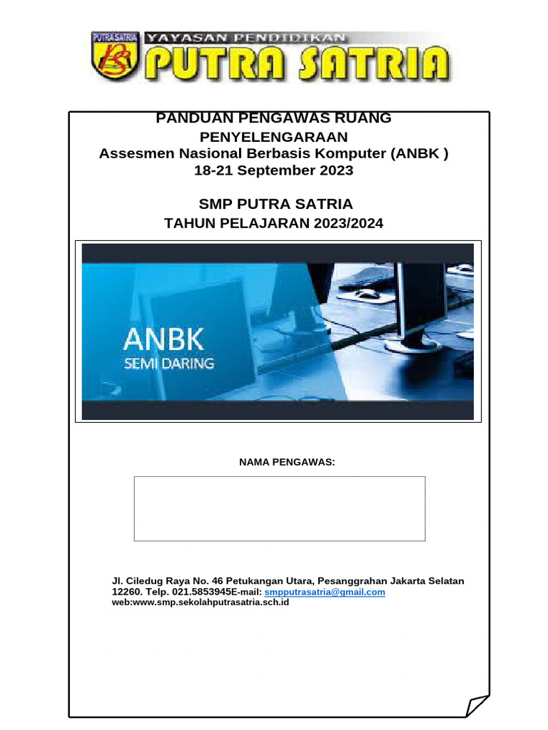 Panduan Pengawas Ruang Anbk 2022 SMP Putra Satria | PDF