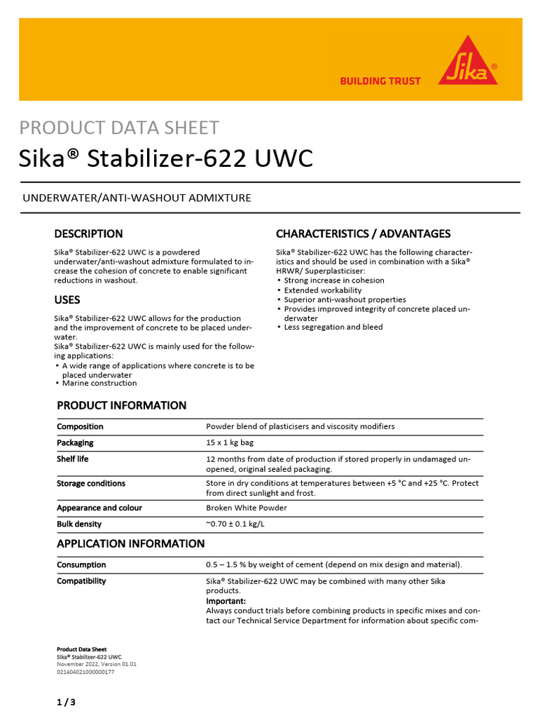 Sika Stabilizer-622 UWC Overview | PDF | Concrete | Building Engineering