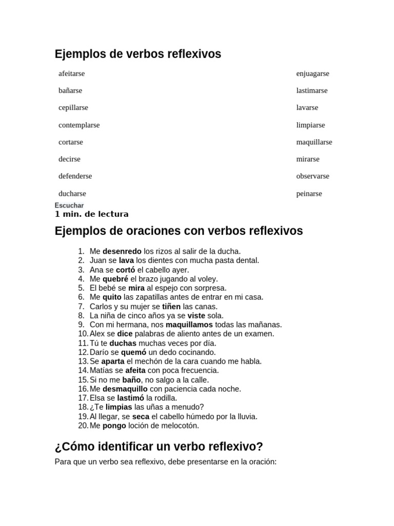 Ejemplos de Verbos Reflexivos | PDF | Verbo | Morfología Lingüística