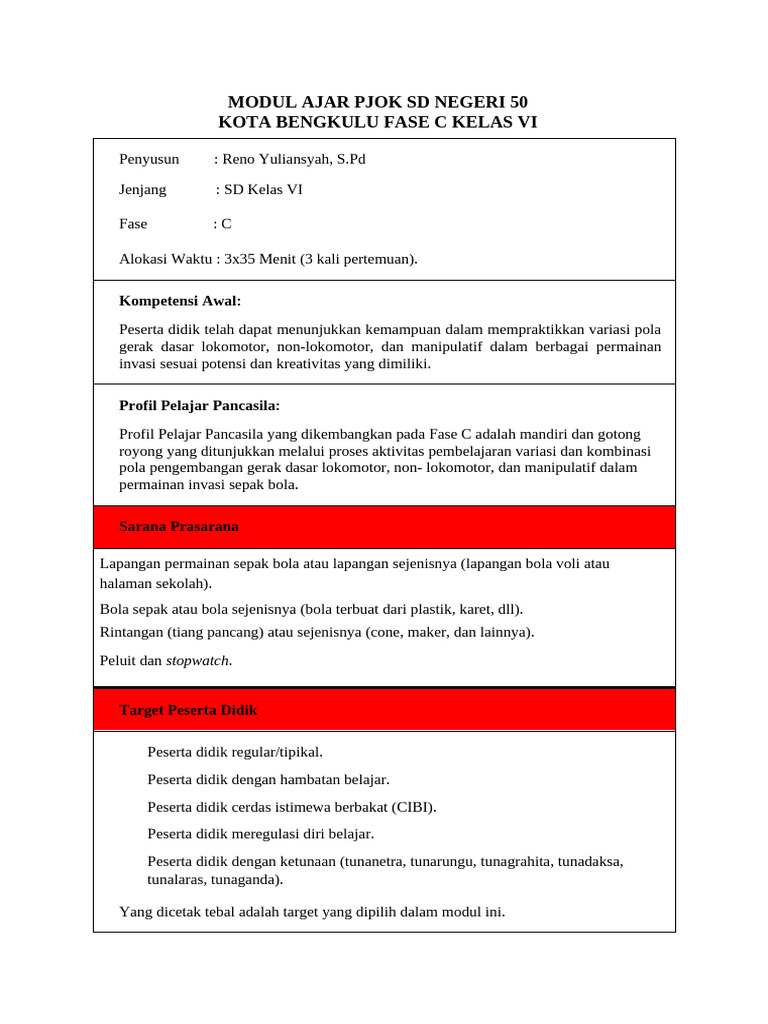 Modul Ajar Pjok Fix | PDF
