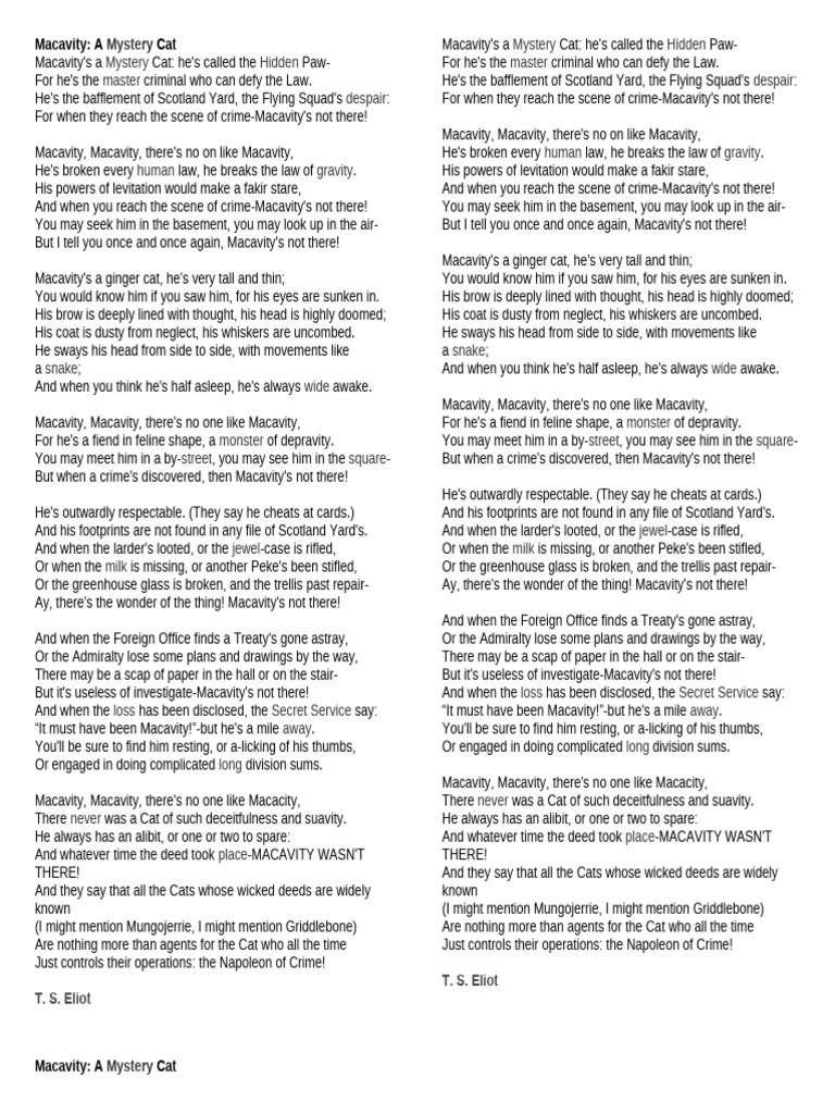Macavity A Mystery Cat | PDF