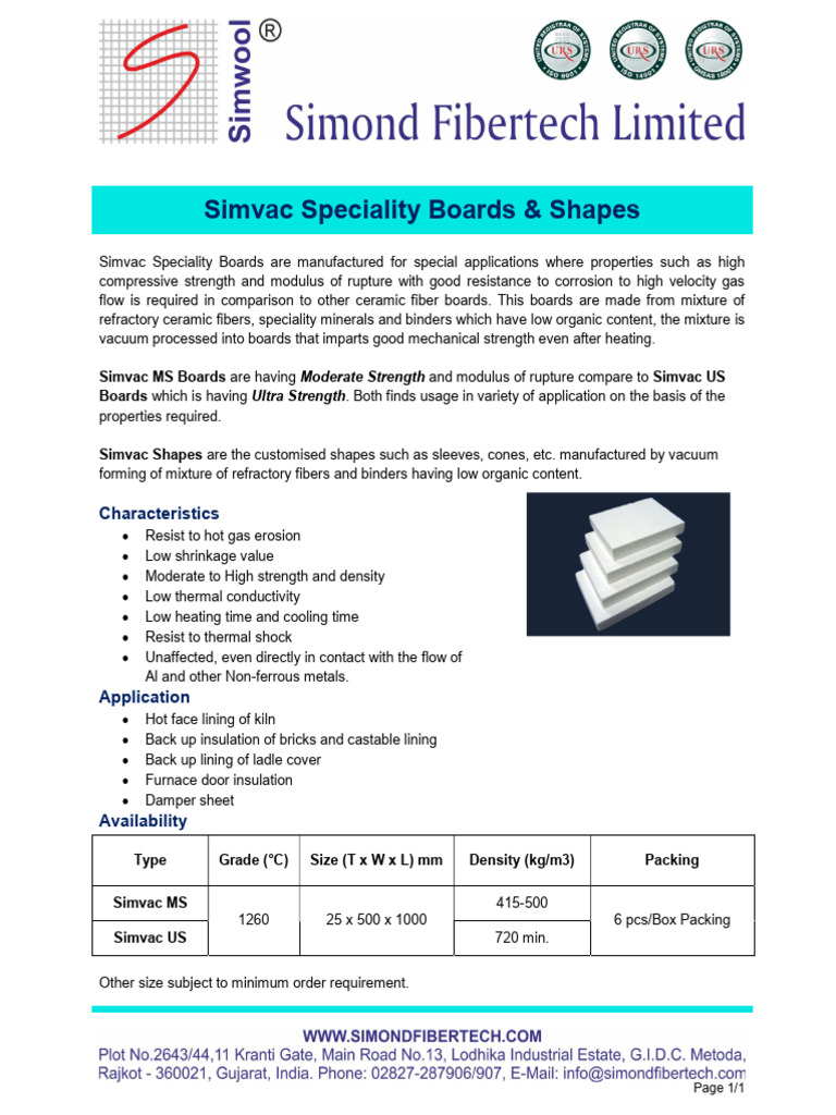 Simvac Speciality Board Catalogue | PDF