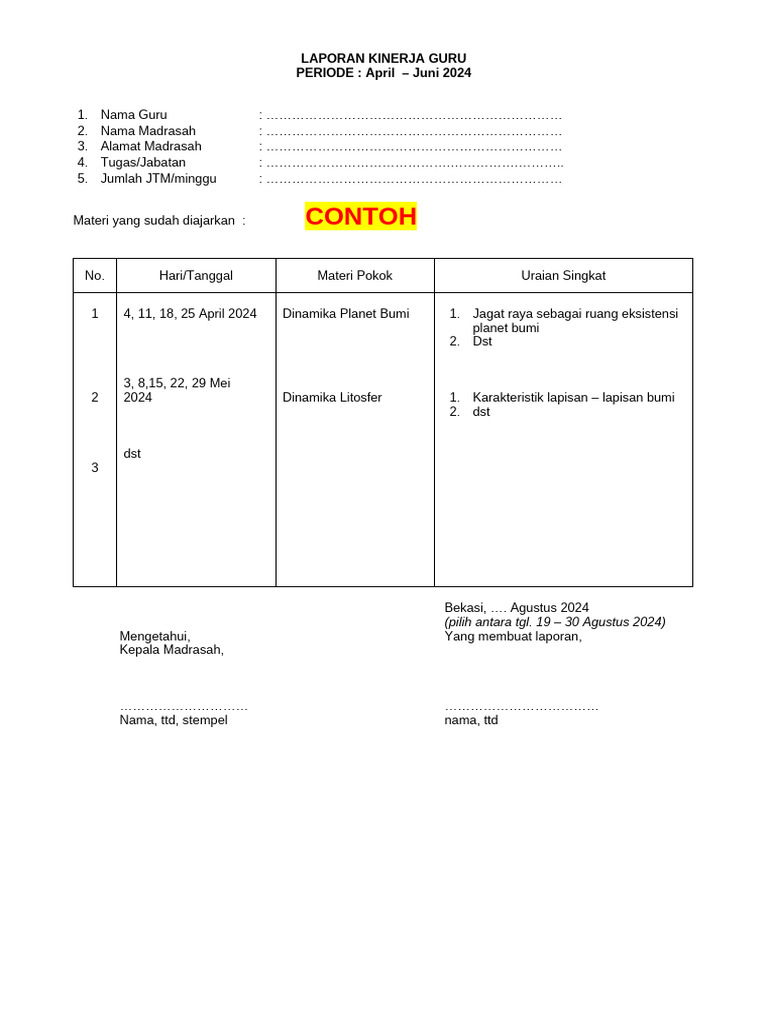 Laporan Kinerja Guru 2024 | PDF