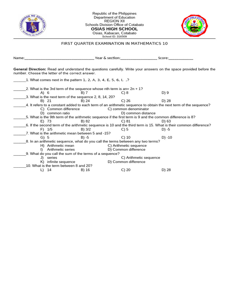Summative Test Grade 10 | PDF