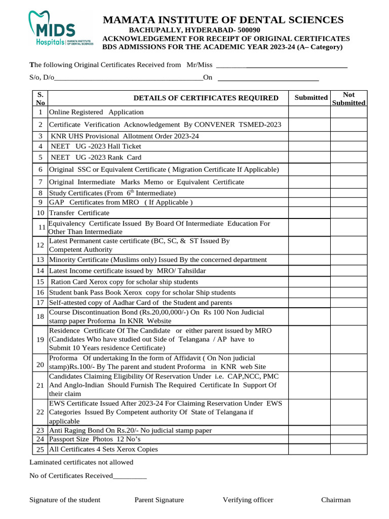Check List - A Category | PDF