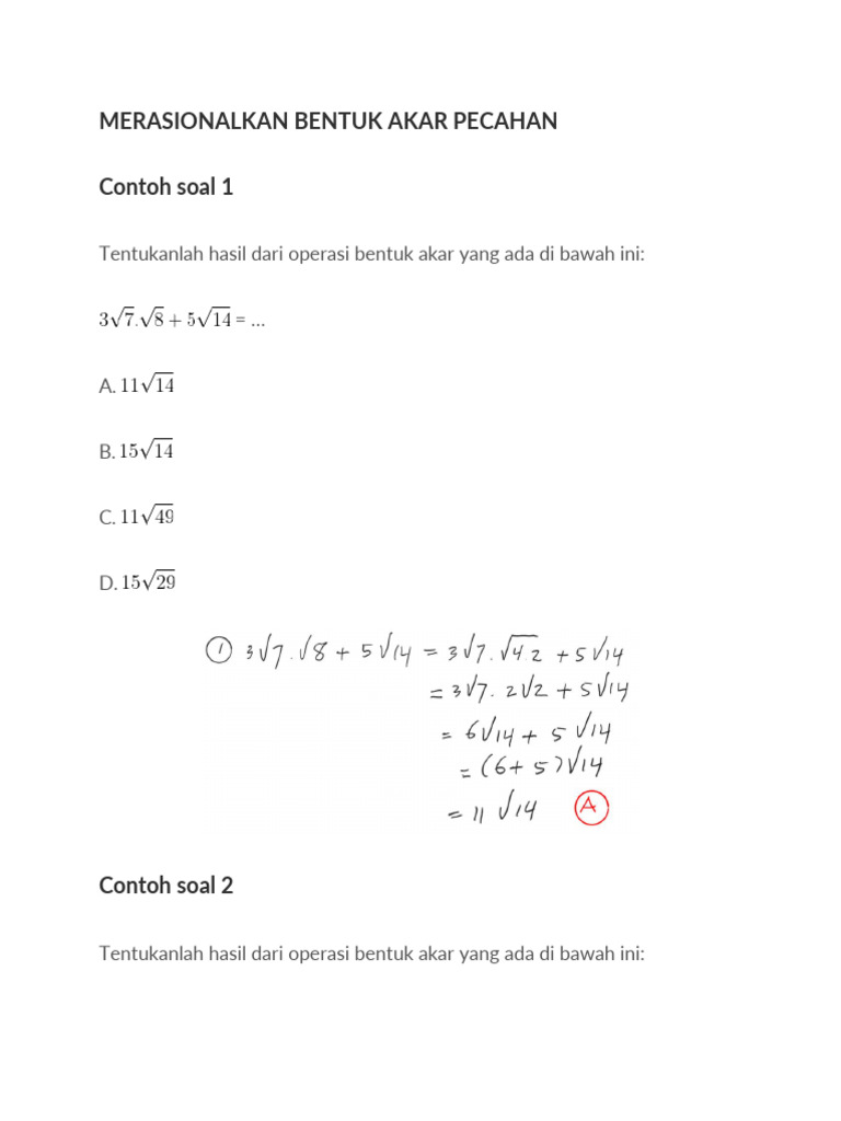 Merasionalkan Bentuk Akar Pecahan-Jawab | PDF