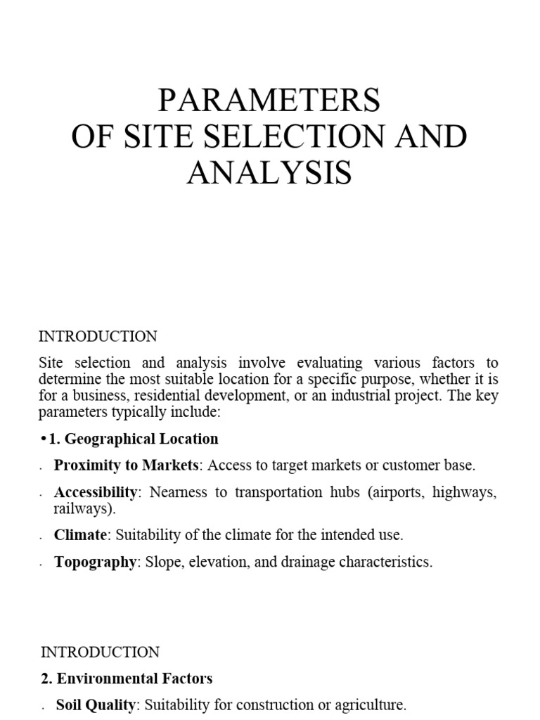 Lec 2 - Parameters of Site Selection | PDF