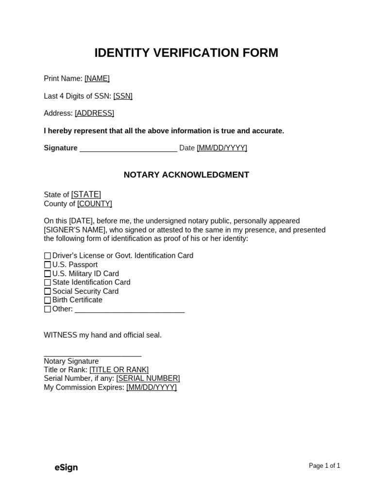 Identity Verification Form | PDF