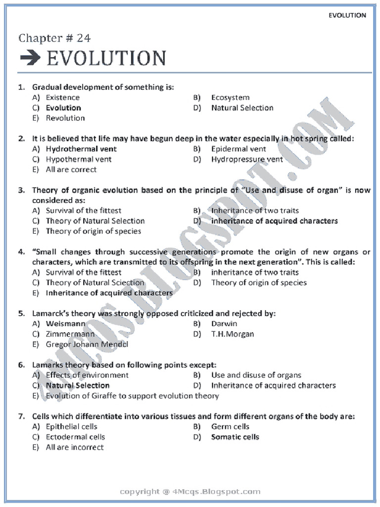 (Y) Evolution Mcqs | PDF