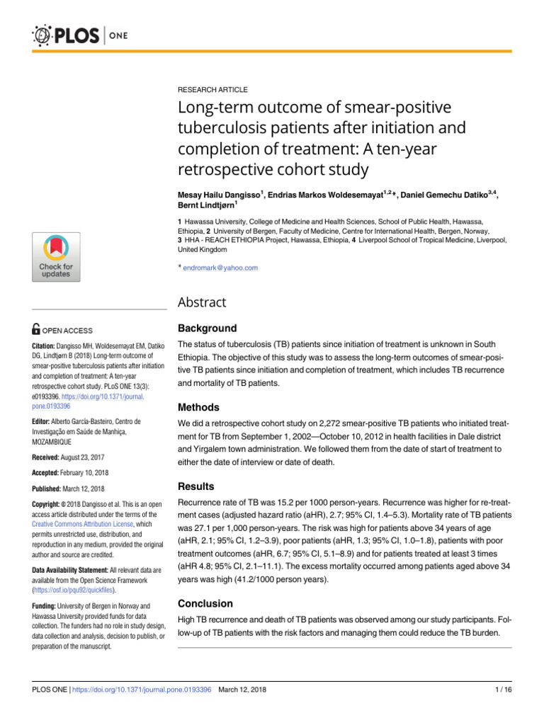 Long-Term Outcome of Smear-Positive Tuberculosis Patients After Initiation and Completion of ...