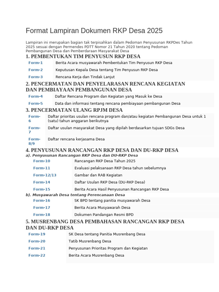Format Lampiran Dokumen RKP Desa | PDF