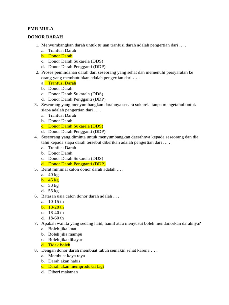 Soal Donor Darah PMR MULA | PDF