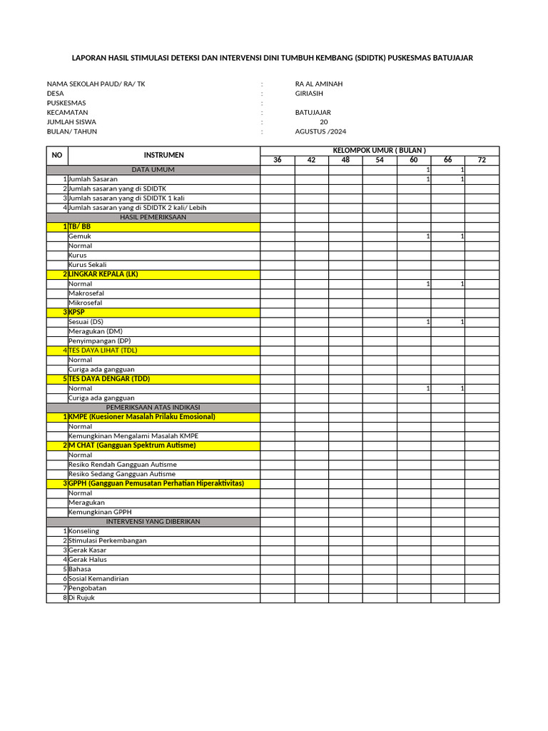 Format Laporan Sdidtk Ra TK Paud | PDF