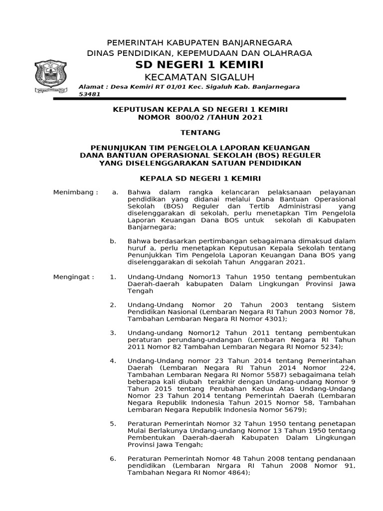 SK Tim Bos 2021 | PDF