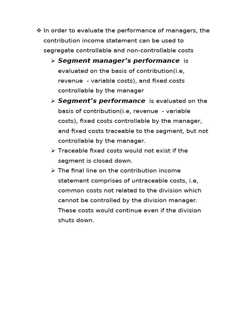 The Contribution Income Statement Approach To Evaluation | PDF