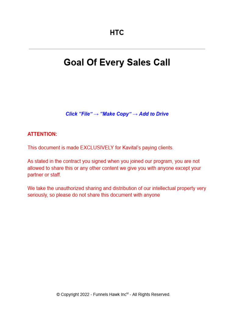 Goal of Every Sales Call | PDF