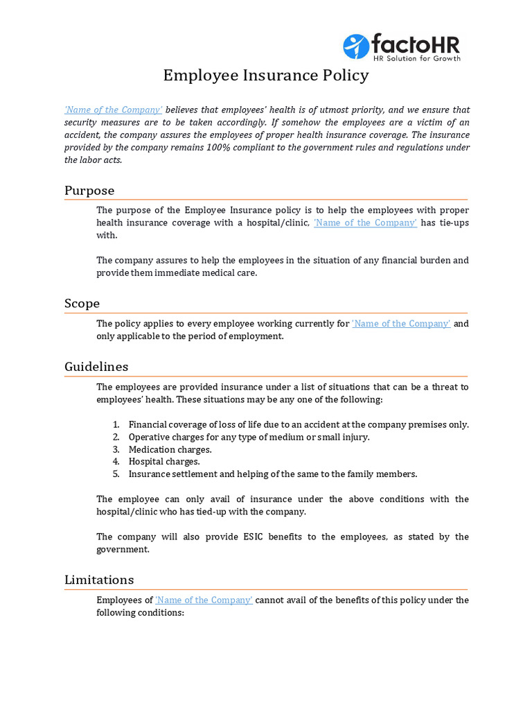 Employee Insurance Policy | PDF