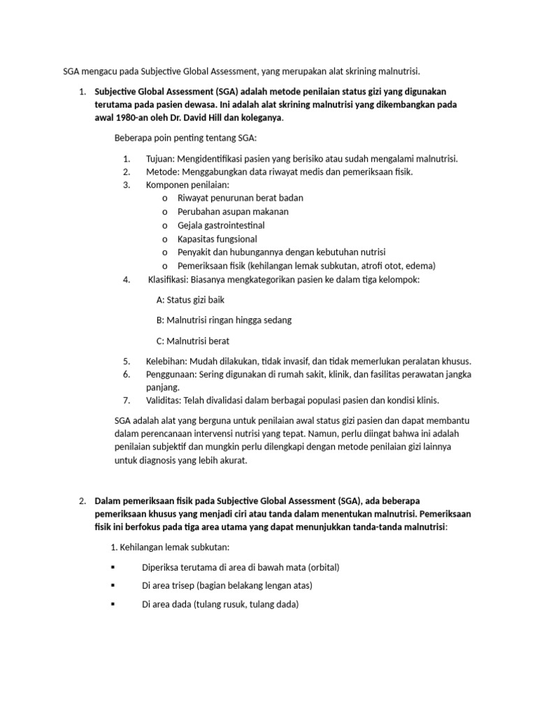Panduan Subjective Global Assessment | PDF