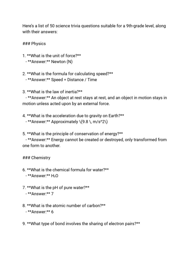 Science Trivia Questions | PDF