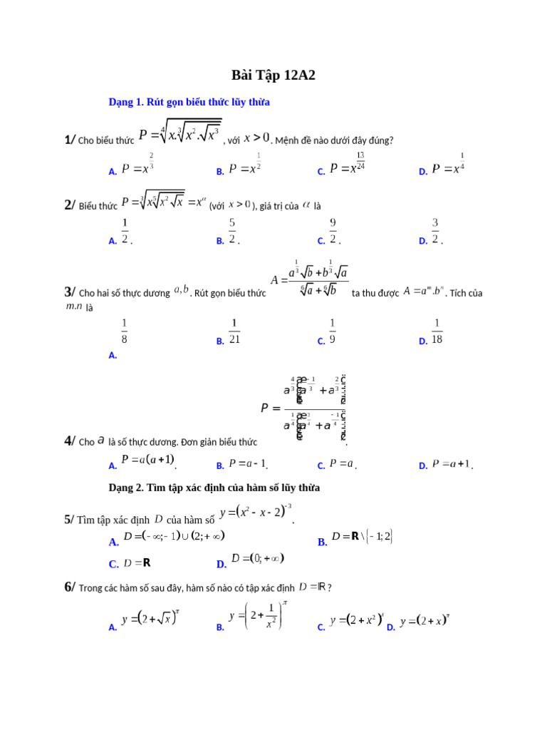 Bài Tập 12A2 | PDF