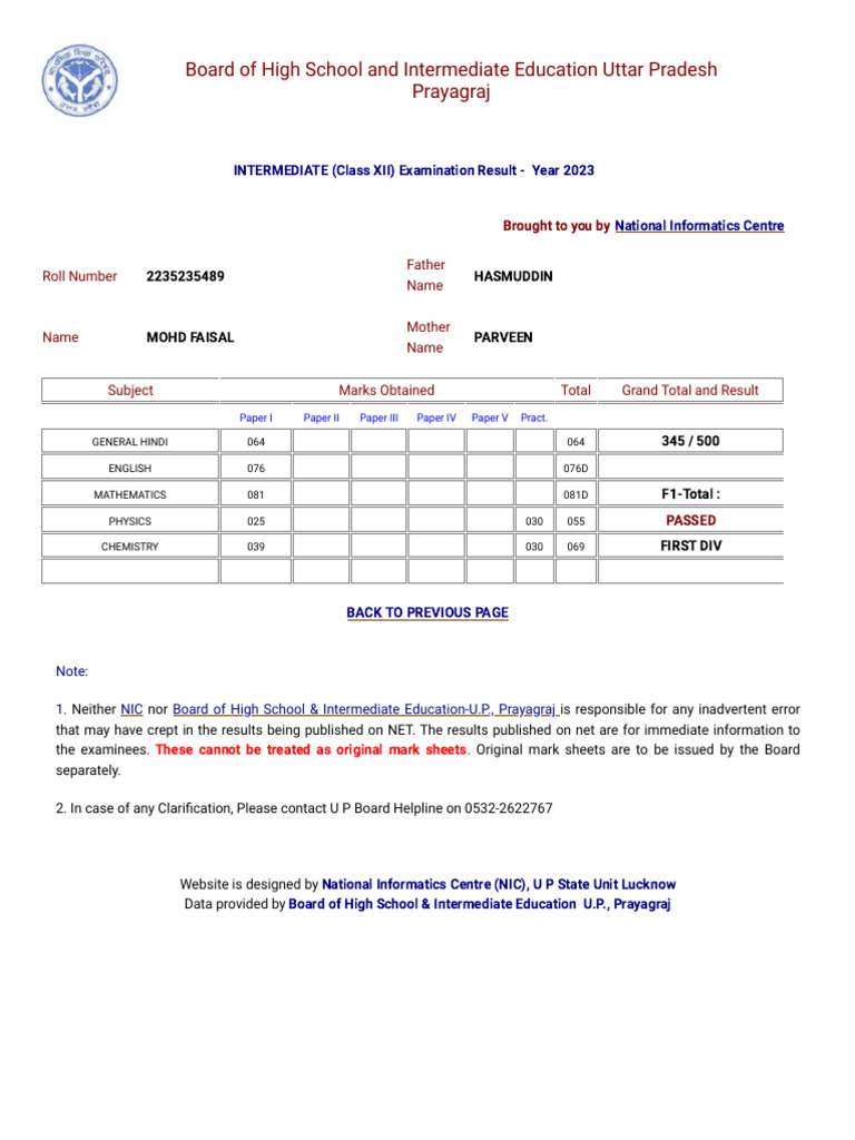 Intermediate Examination - Result | PDF